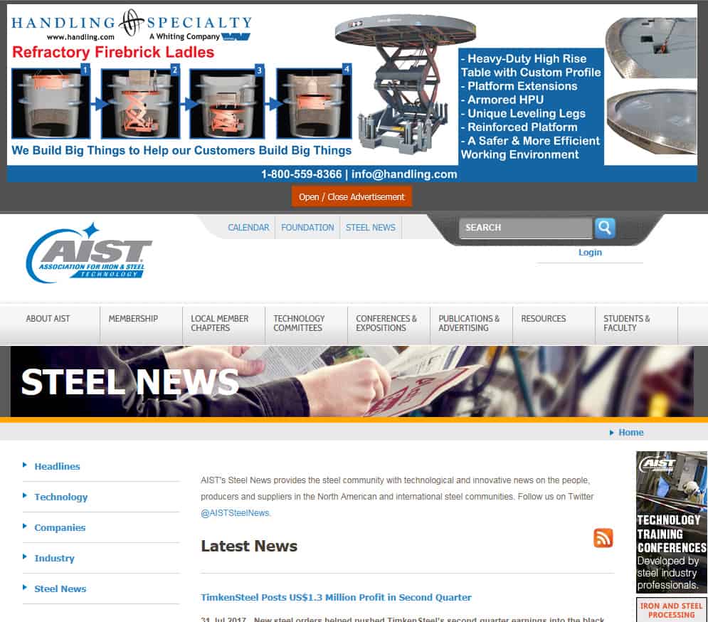 Handling Specialty's Steel Industry Solutions Featured on AIST